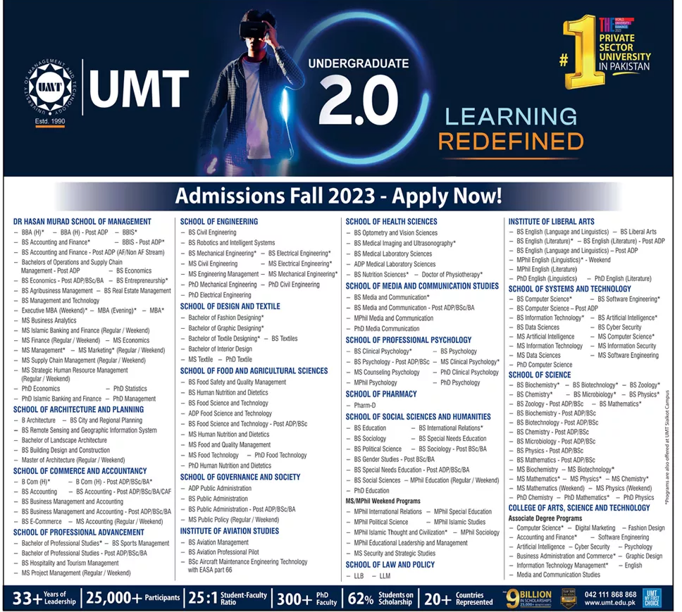 University of Management Technology (UMT) Admissions Fall 2023 ... University of Management Technology (UMT) Admissions Fall 2023 ...