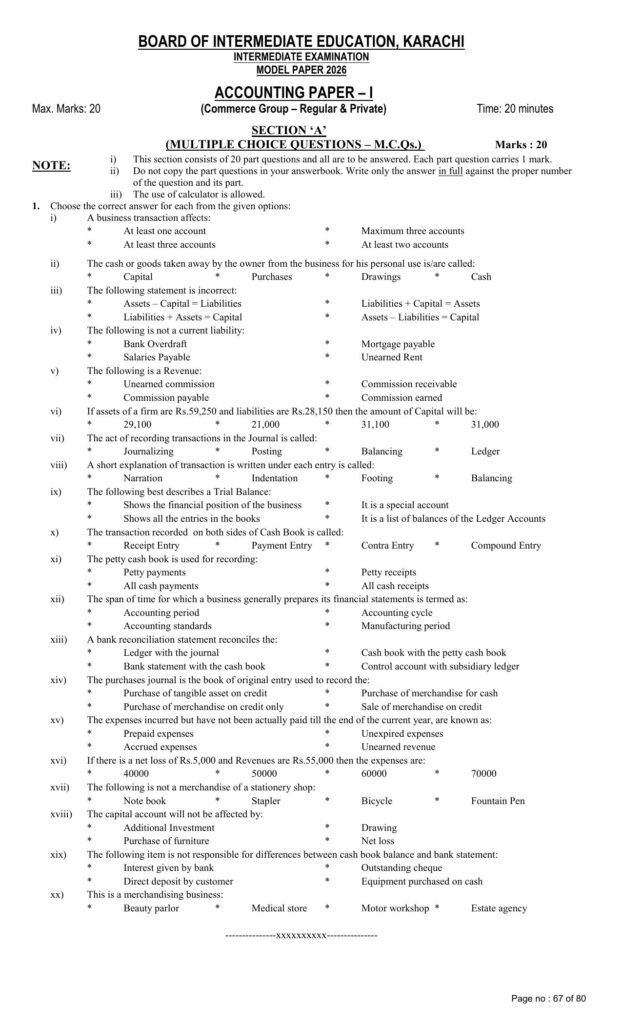 1st Year Accounting Model Paper 2026 – BIEK Official Model Paper ...